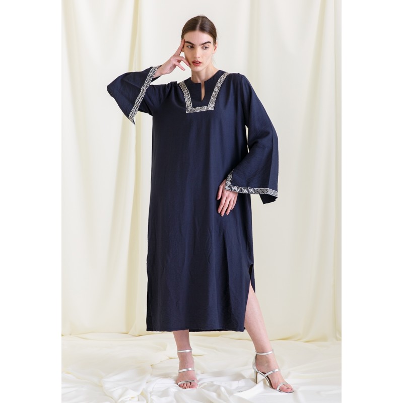 Dark Blue Midi Dress with Wide Slits