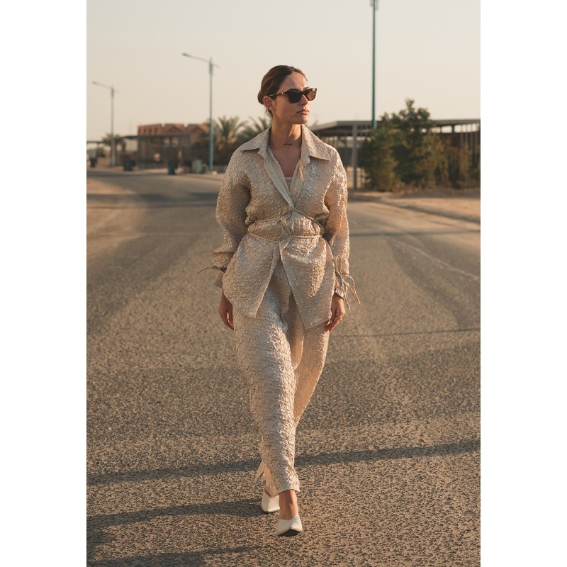 Cream Wrinkled Silk Set