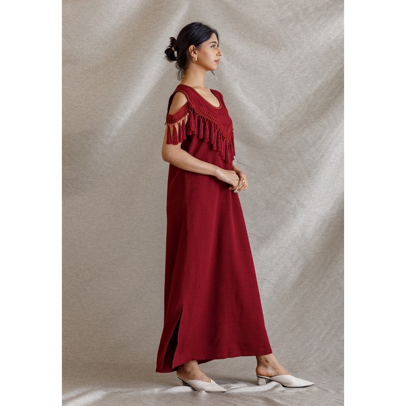 Maroon Dress with Fringe
