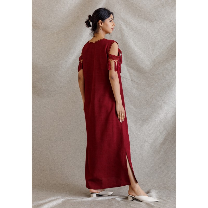 Maroon Dress with Fringe