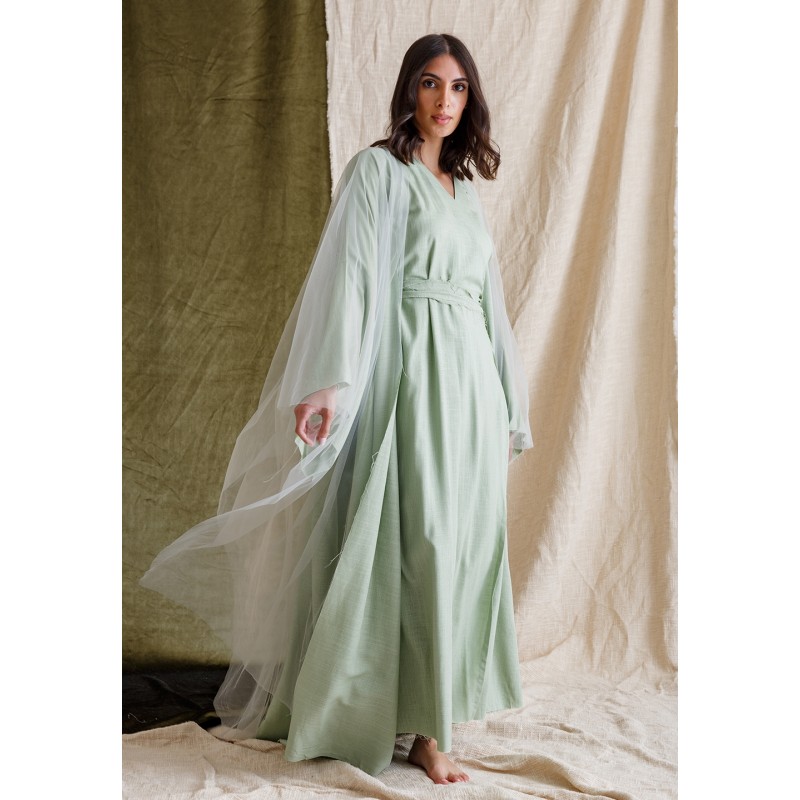 Pistachio Indian linen Dress Set
