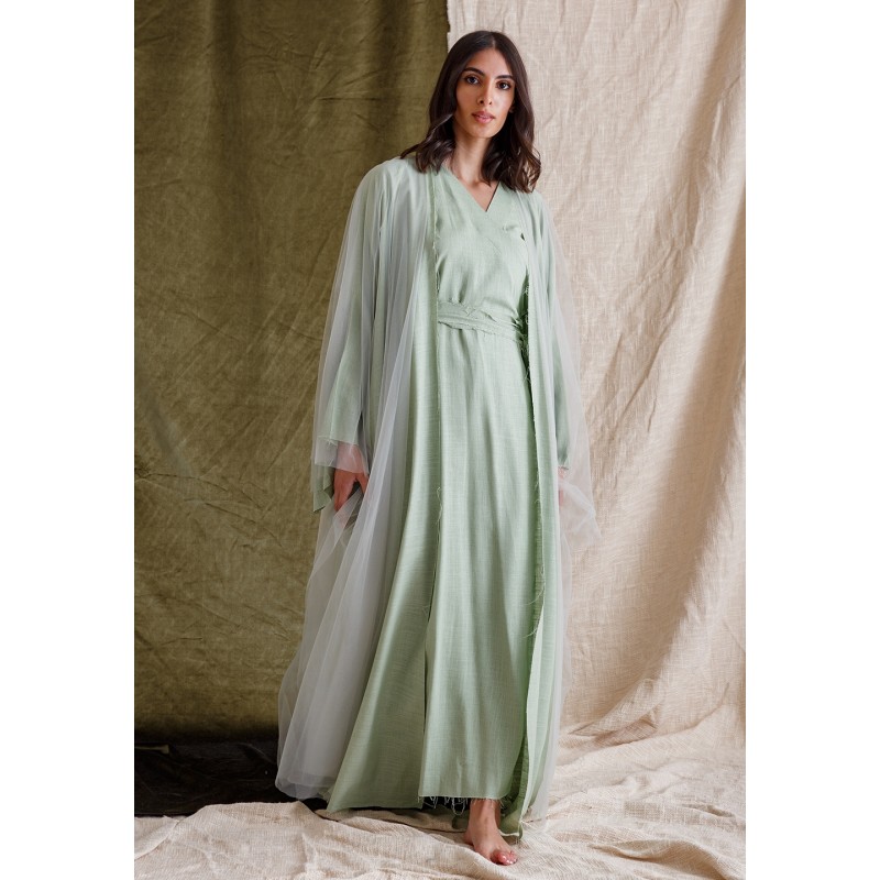 Pistachio Indian linen Dress Set