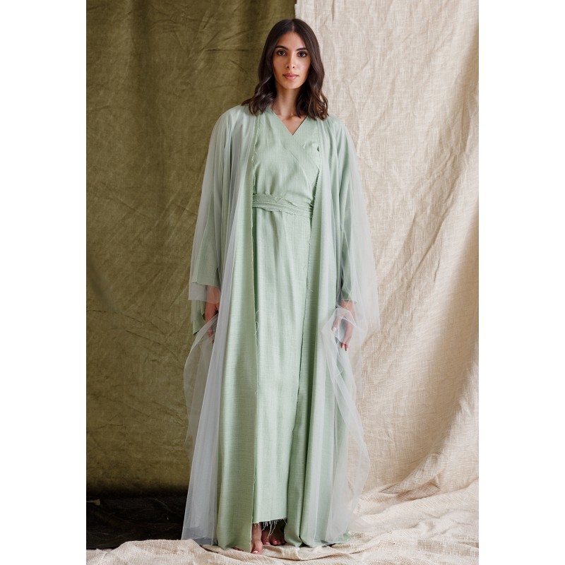 Pistachio Indian linen Dress Set