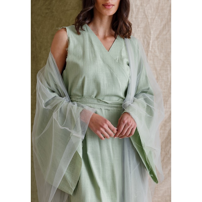 Pistachio Indian linen Dress Set