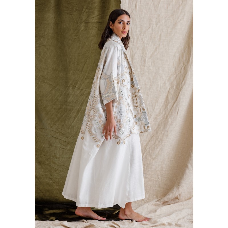 White Embroidered Bisht Set