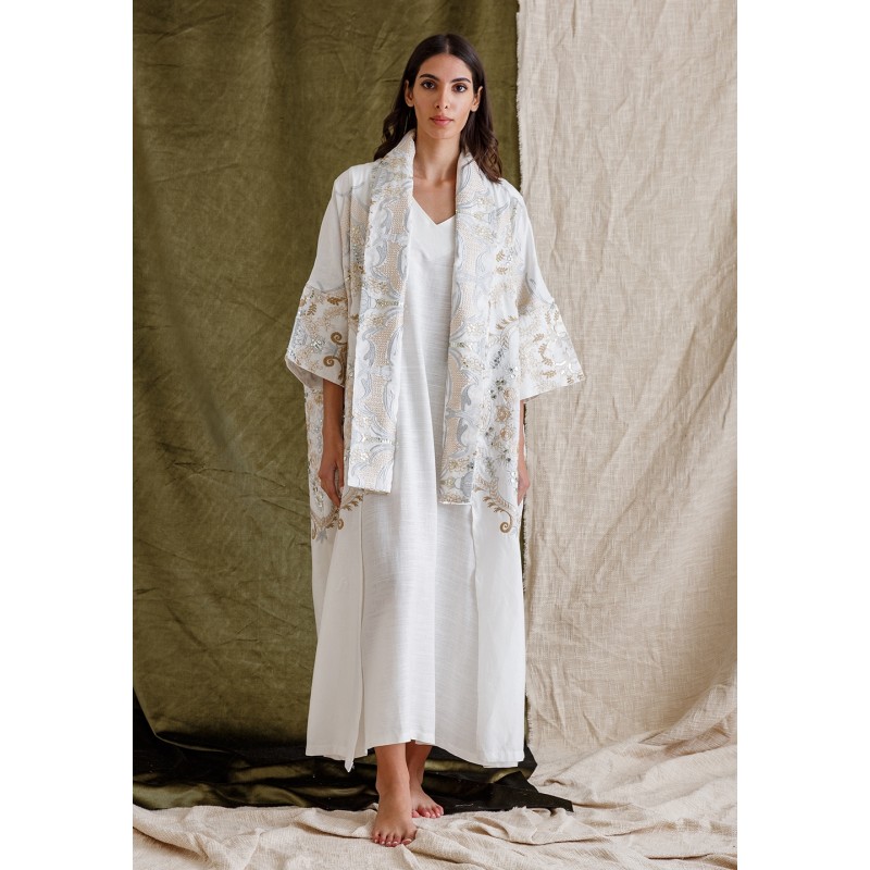 White Embroidered Bisht Set