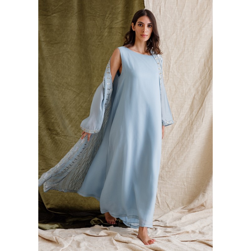 Royal Blue Embroidered Bisht Set