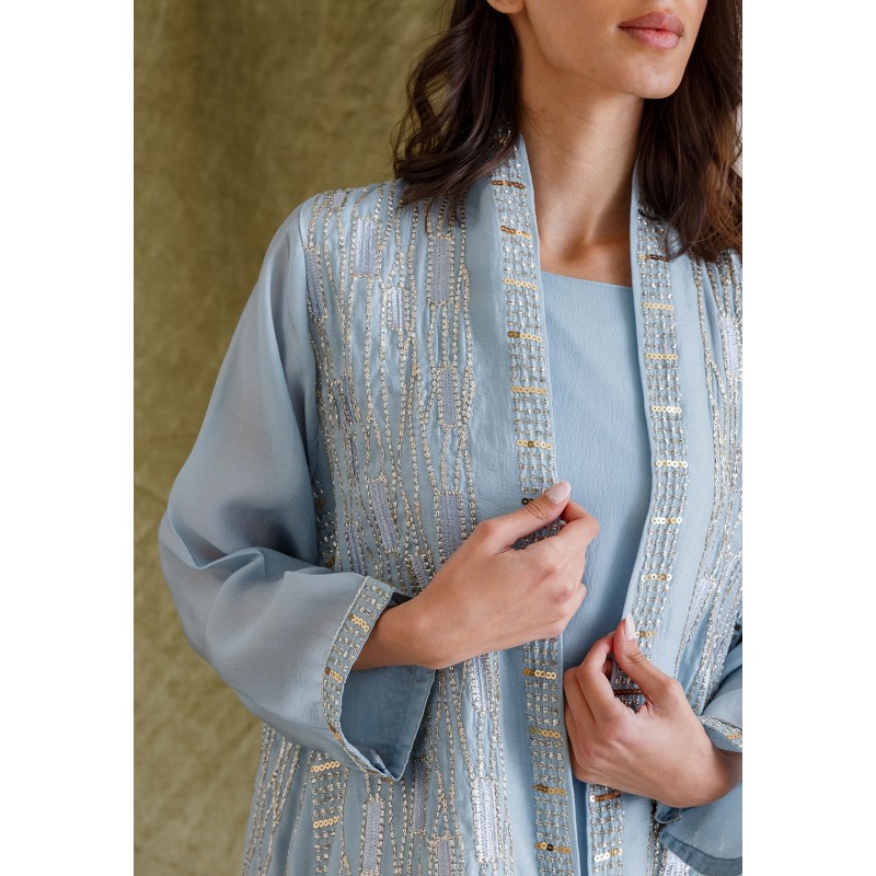 Royal Blue Embroidered Bisht Set