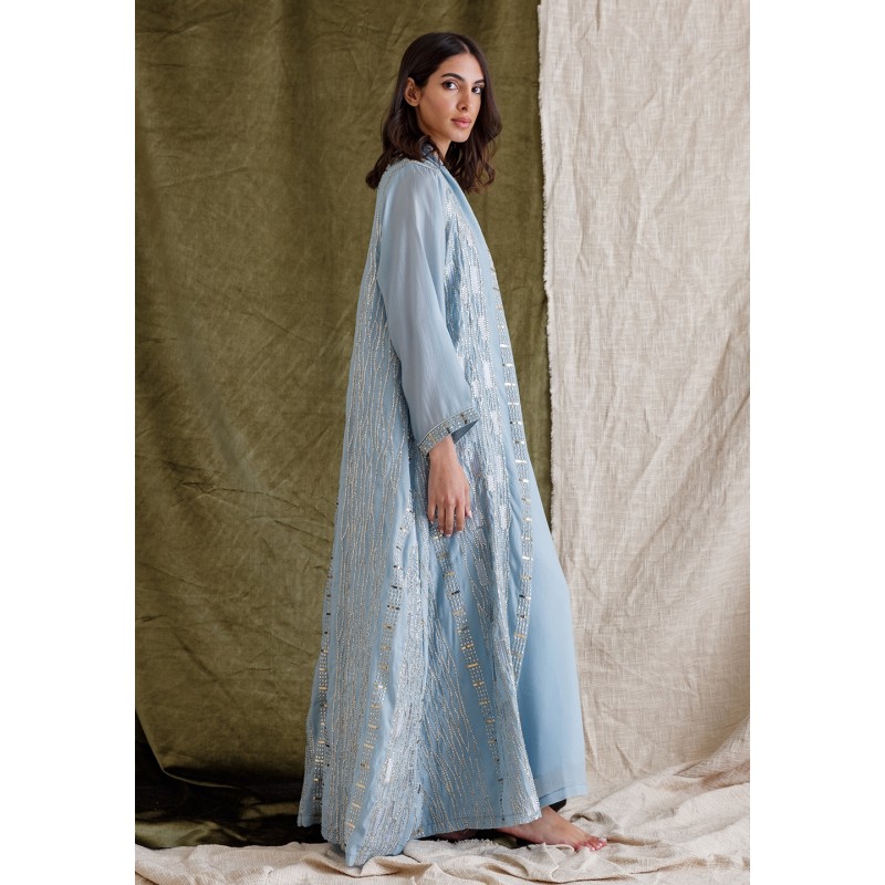 Royal Blue Embroidered Bisht Set