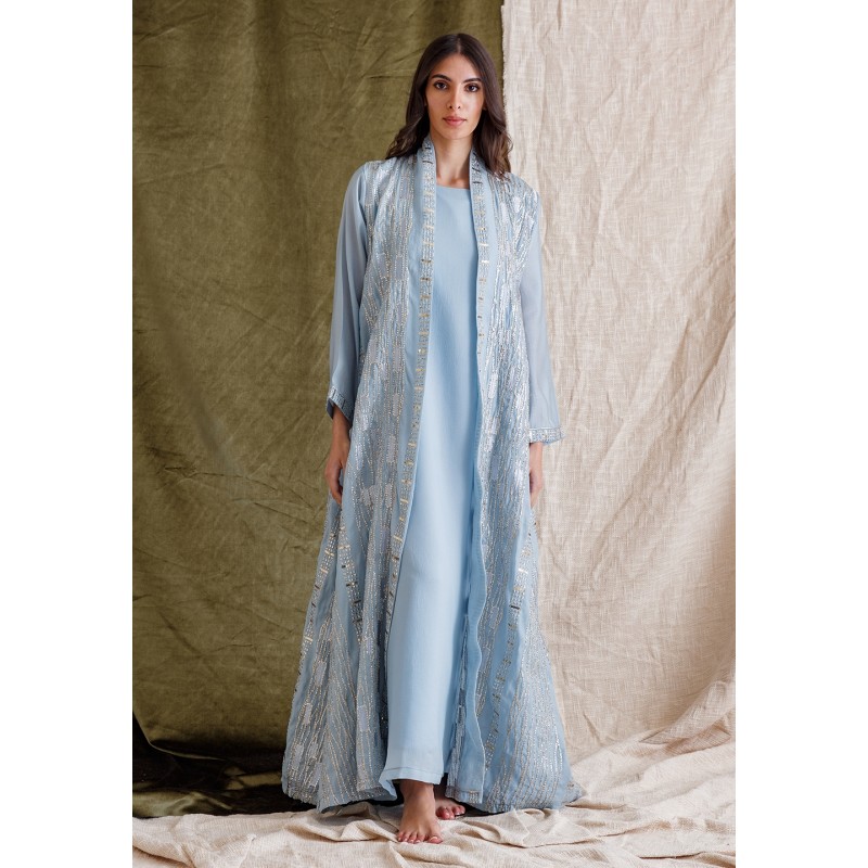 Royal Blue Embroidered Bisht Set