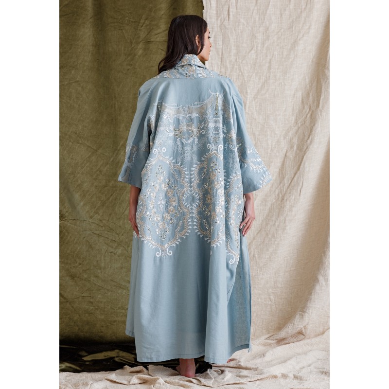 Light Blue Embroidered Bisht Set