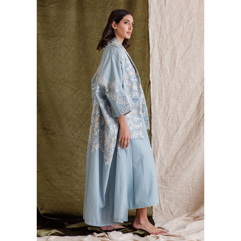 Light Blue Embroidered Bisht Set