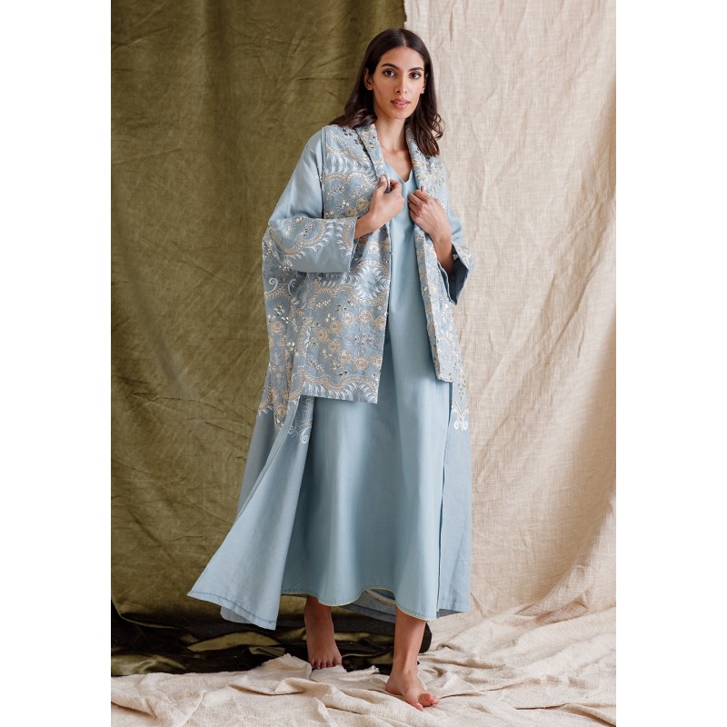 Light Blue Embroidered Bisht Set