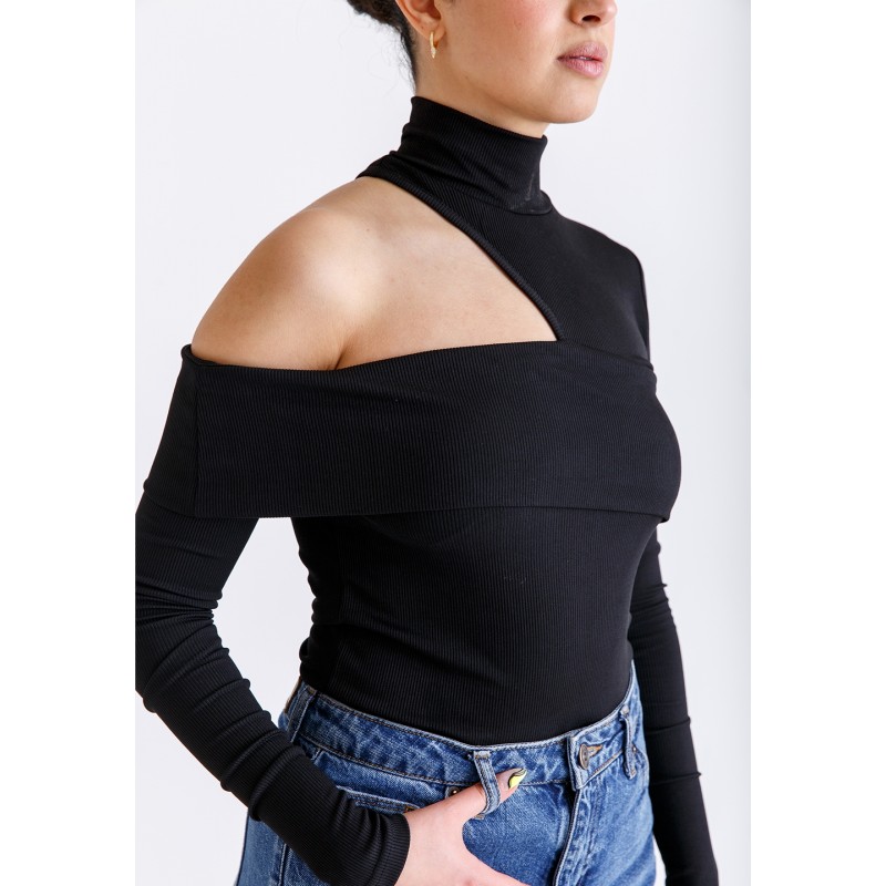 Black Cold Shoulder Top
