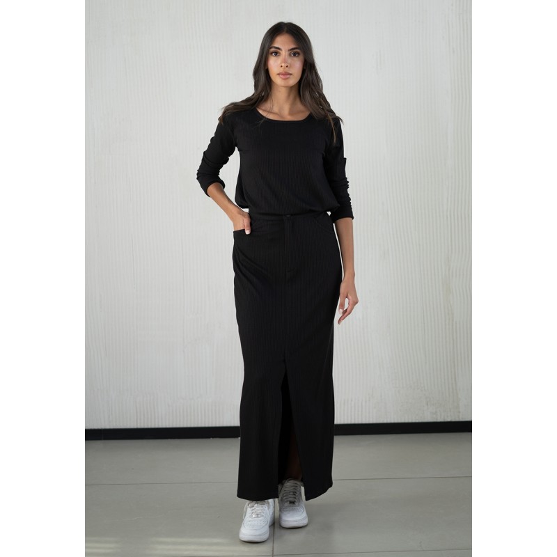 Black Ribbed Skirt Set