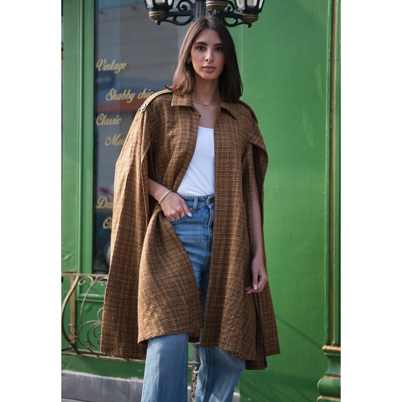 Beige & Brown Chanel Tweed Cape