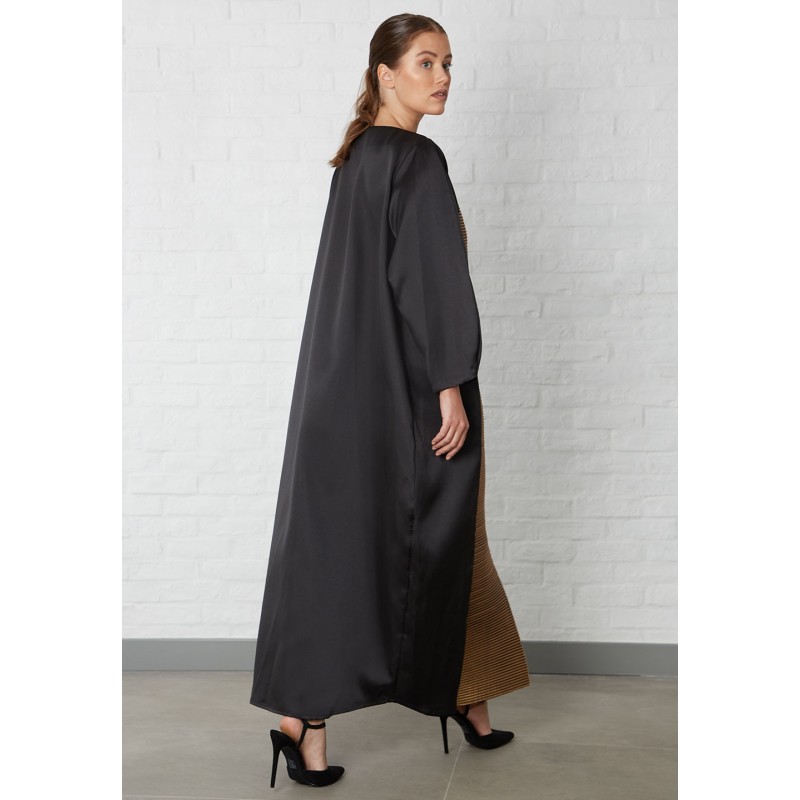 Black Horizontal Pleated Front Abaya