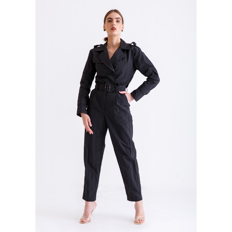 Black Water Proof Fabric Jumpsuit