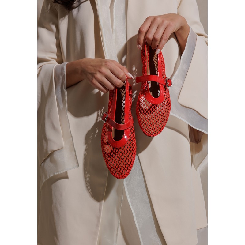 Red Mesh Leather Shoes