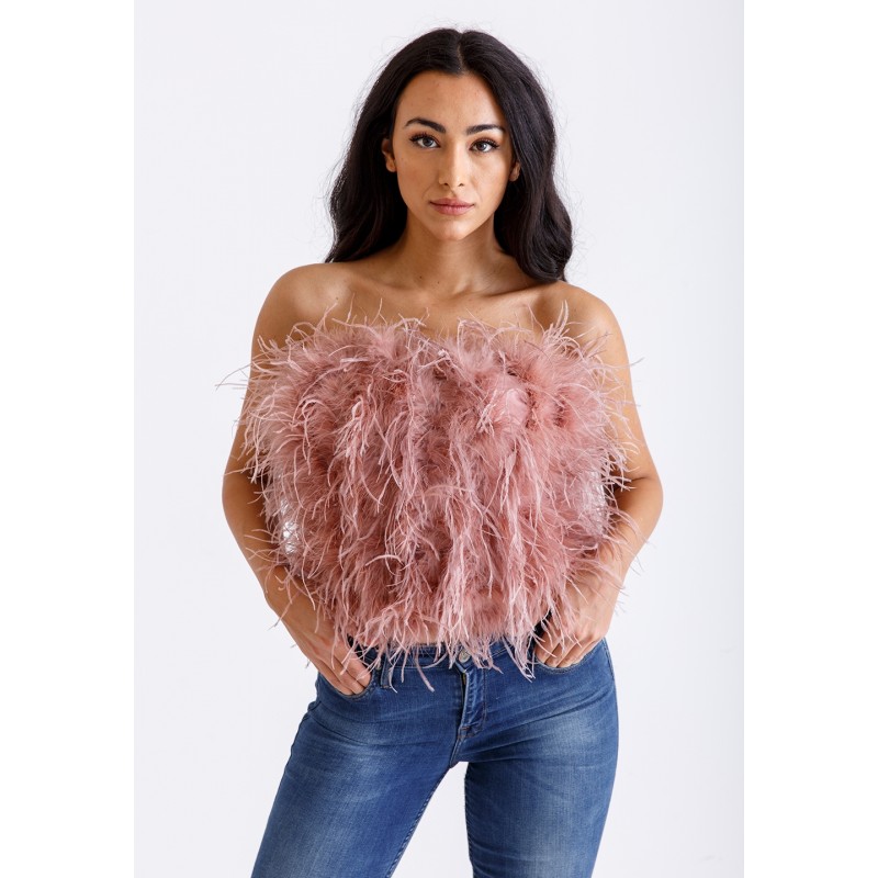 Pink Ostrich Feather Top