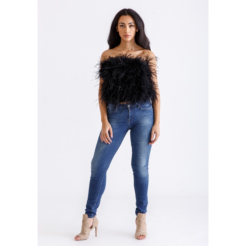 Black Ostrich Feather Top