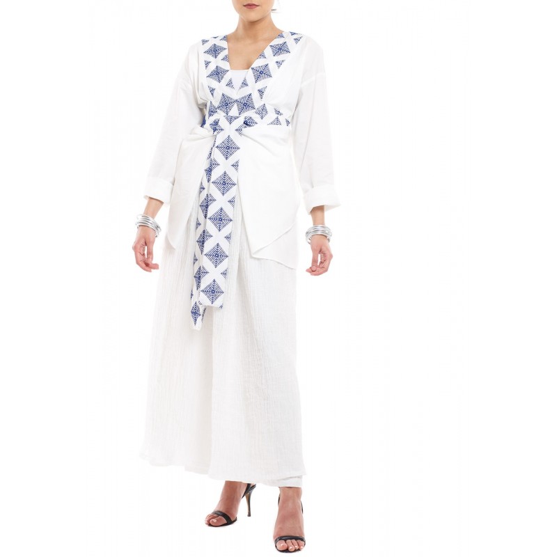 Safa White Embroidered Kaftan Set