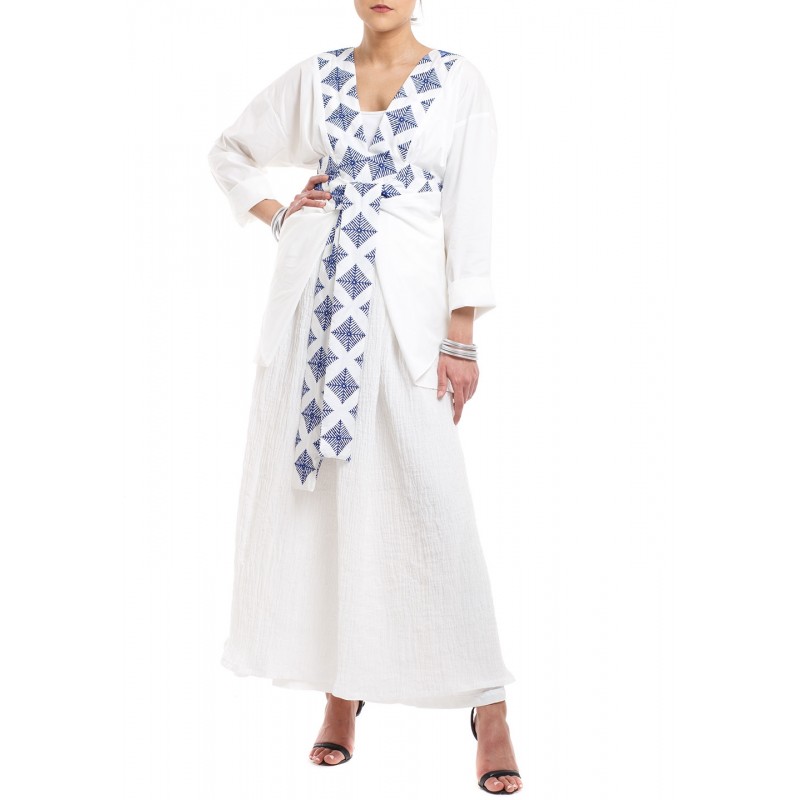 Safa White Embroidered Kaftan Set