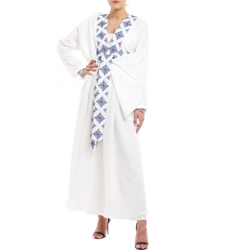 Safa White Embroidered Kaftan Set