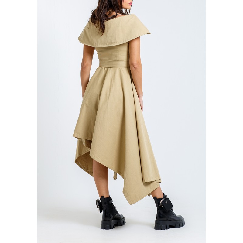 Beige Belted High-Low Coat Dress