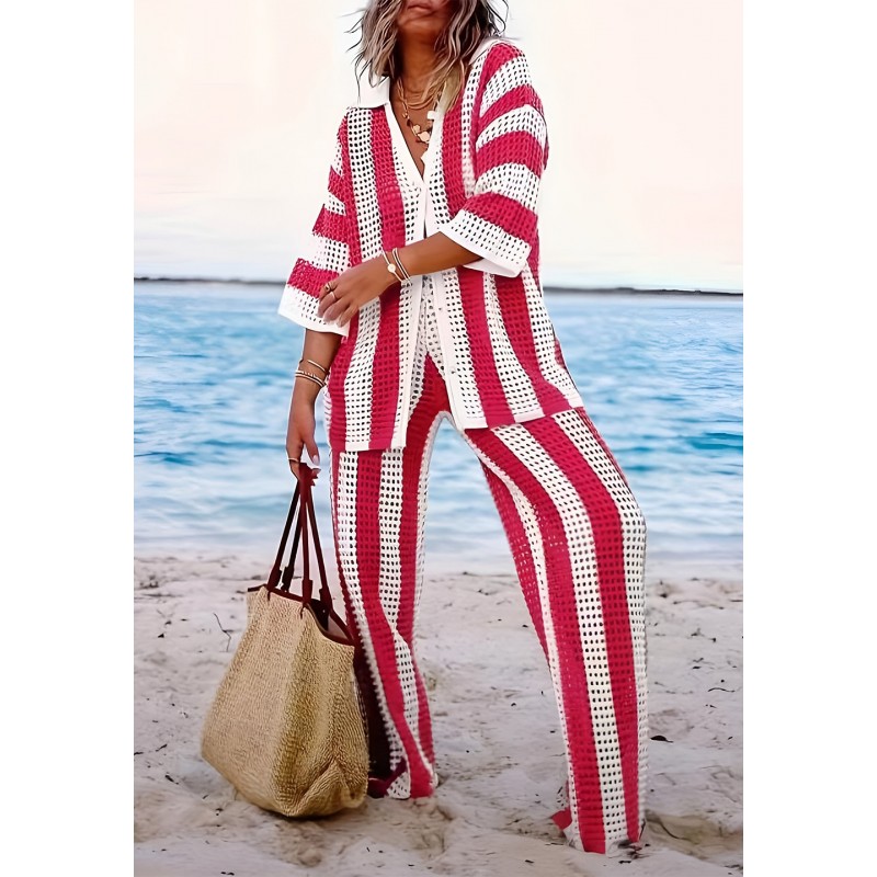 Red & White Beach Cover Up Set