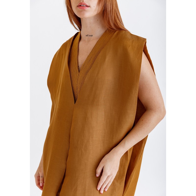 Brown Embroidered Fold Dress