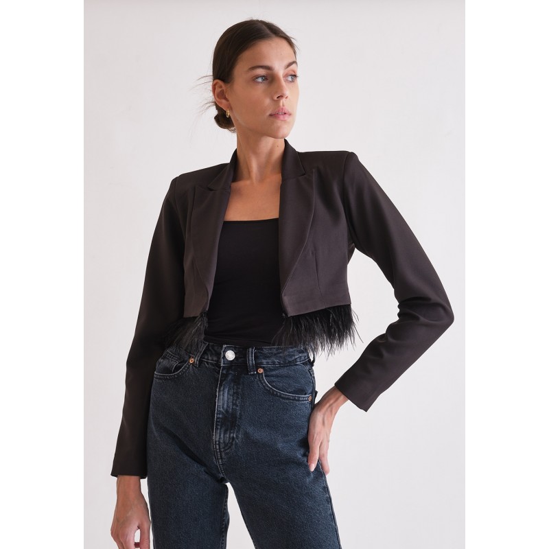 Black Cropped Feather Jacket