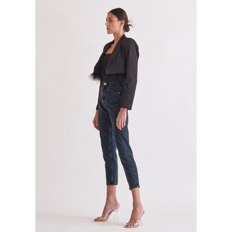 Black Cropped Feather Jacket