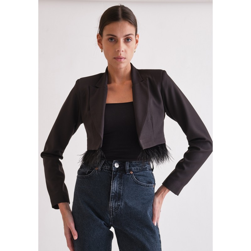 Black Cropped Feather Jacket