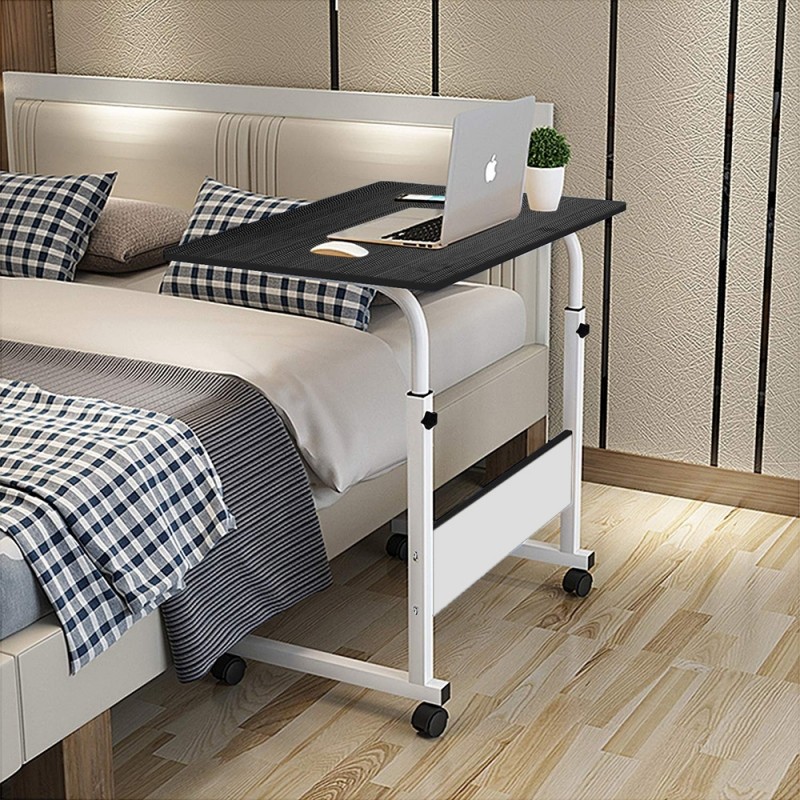 Adjustable Height Laptop Table with Wheels-Black