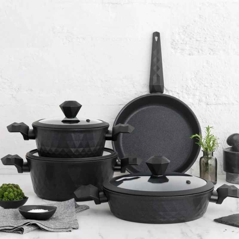 Karaca Bio Diamond Antibacterial 7 Piece Cookware Set with Handle and ...